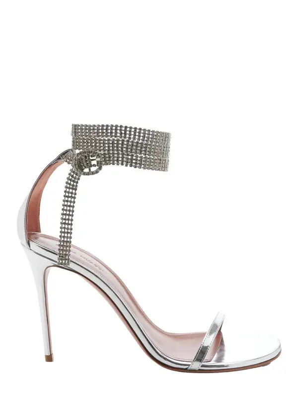 Amina Muaddi Giorgia Crystal Embellished Metallic Patent Leather Sandals - Silver