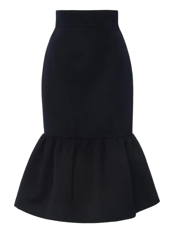 Miu Miu Wool Cady Midi Skirt With Ruffle - Navy