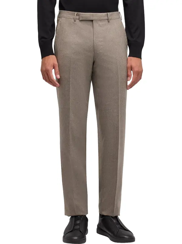 Zegna Pure Wool Flat-front Pants - Md Brw Sld