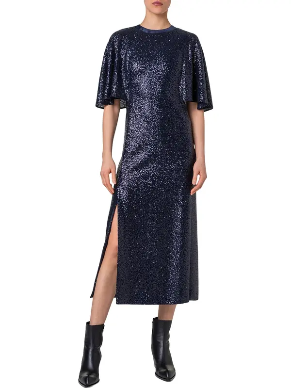 Akris Sequin Jersey Cape Dress - Navy