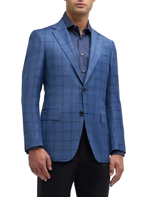 Canali 130s Wool Windowpane Sport Coat - Lt Blue