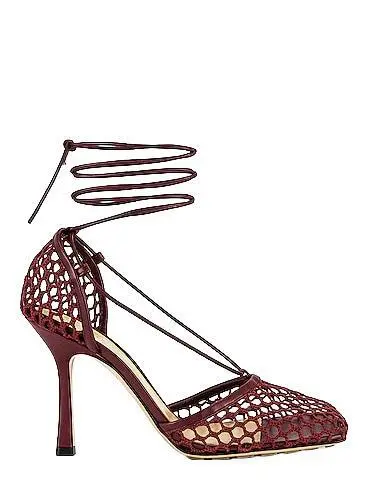 Bottega Veneta Web Stretch Lace Up Sandals - Cherry