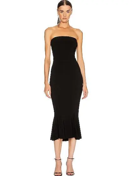 Norma Kamali Strapless Fishtail Midi Dress - Black