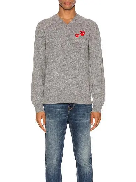 Play Comme Des Garcon Multi Heart Pullover Sweater - Grey