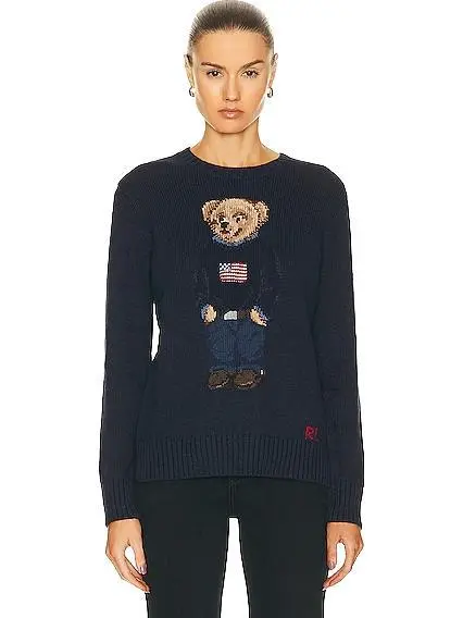 Polo Ralph Lauren Bear Long Sleeve Pullover Sweater - Navy Multi