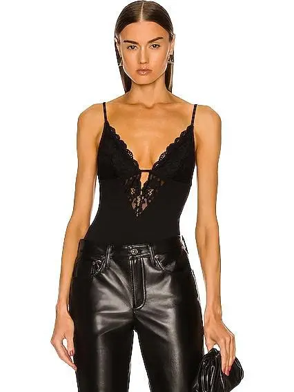 FLEUR DU MAL Charlotte Lace And Recycled Jersey 3-way Bodysuit - Black