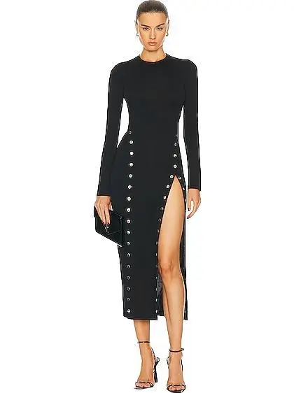 FLEUR DU MAL Midi Dress With Side Snaps - Black