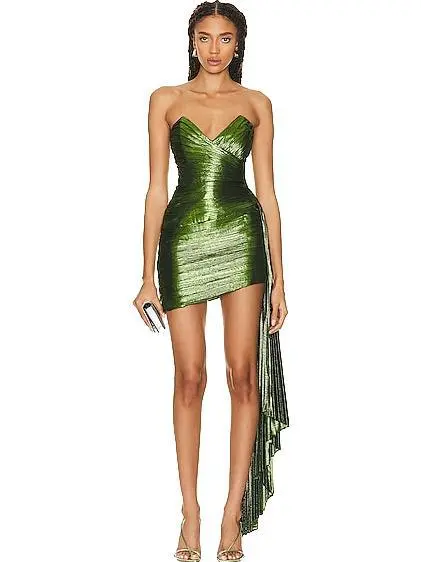Retrofete Daniele Draped Metallic Dress - Lime