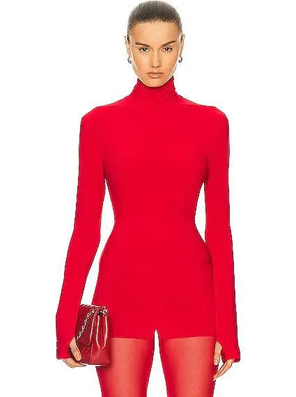 Norma Kamali X Lifestyle Slim Fit Long Sleeve Turtle Top - Tiger Red