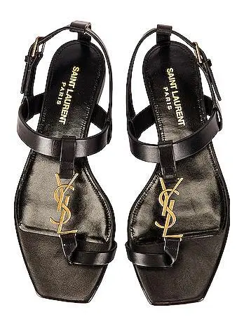 Saint Laurent Cassandra Flat Sandals - Nero