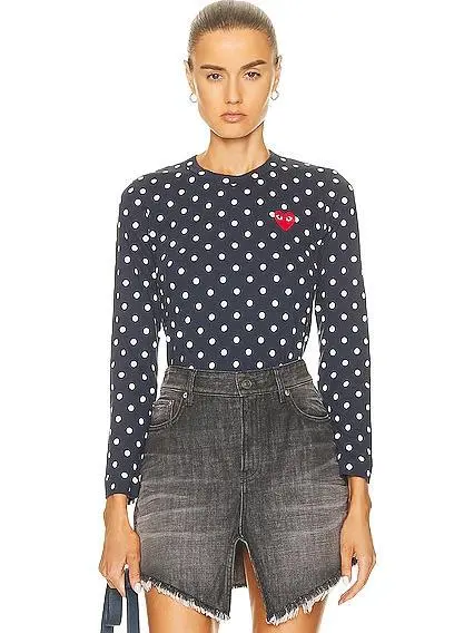 Play Comme Des Garcon Cotton Red Emblem Dot Tee - Navy