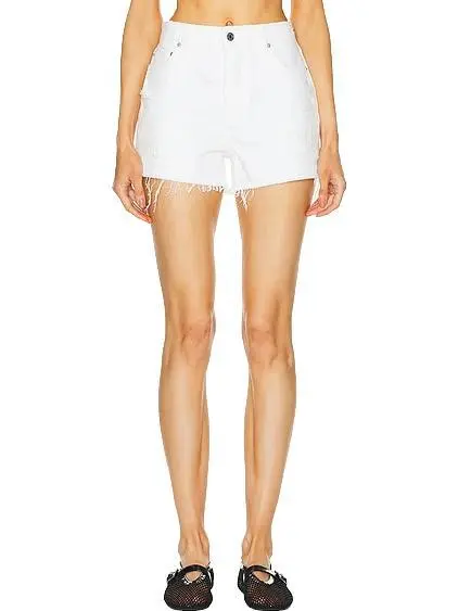 GRLFRND Eliana High Rise Cut Off Shorts - White Rip