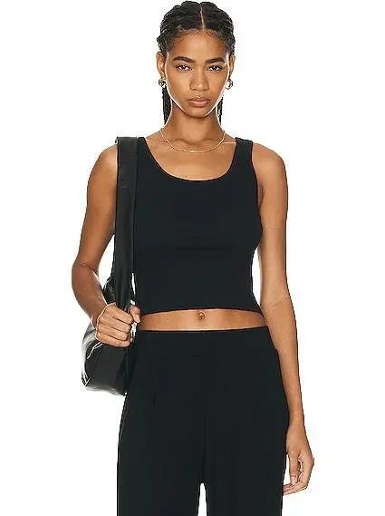 Eterne Ribbed Cropped Scoop Neck Tank Top - Black