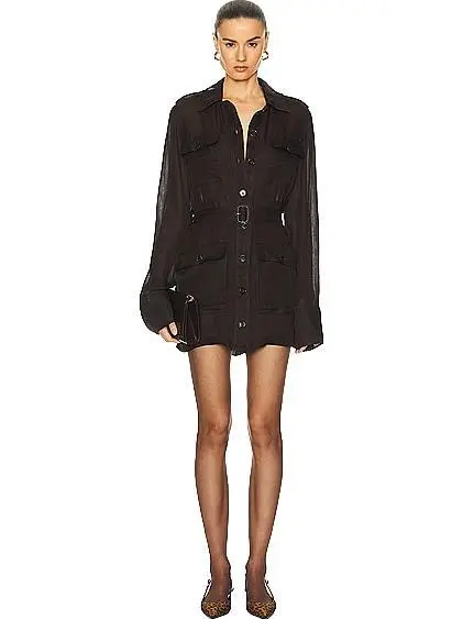 Saint Laurent Chiffon Shirt Dress - Chocolat