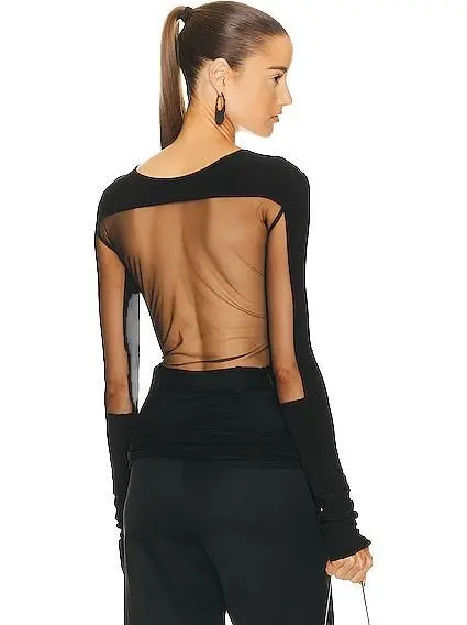 GRACE LING Square Sheer Cut Out Top - Black