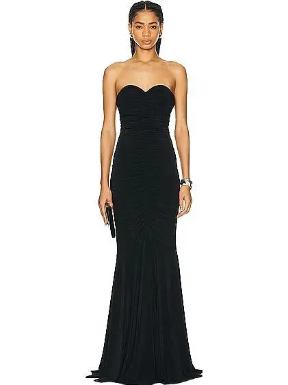Norma Kamali Strapless Shirred Fishtail Gown - Black
