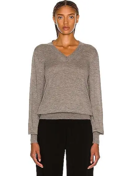 THE ROW Stockwell Cashmere V-neck Sweater - Medium Grey
