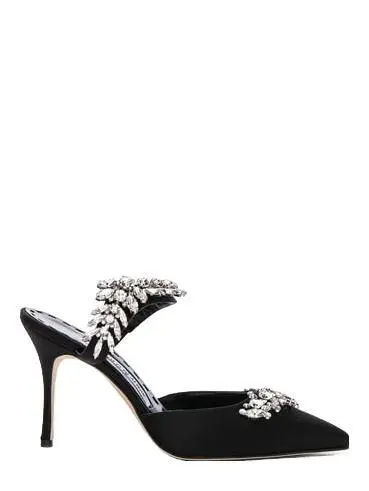Manolo Blahnik Satin Lurum 90 Embellished Heels - Black
