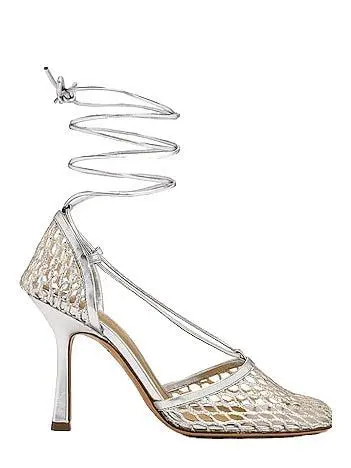 Bottega Veneta Stretch Metallic Leather Sandals - Silver