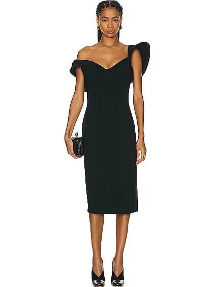 Bottega Veneta Flared Ponte Midi Dress - Black