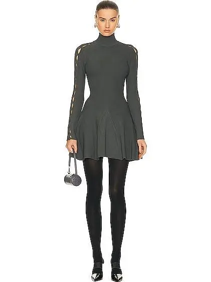 Alaïa Long Sleeve Turtleneck Skater Dress - Asphalte