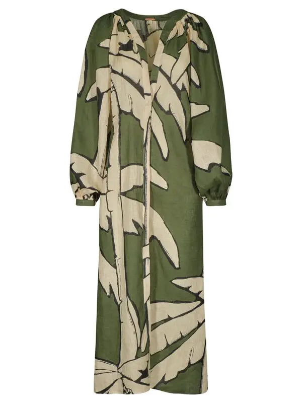 Johanna Ortiz Printed Linen Midi Dress - Green