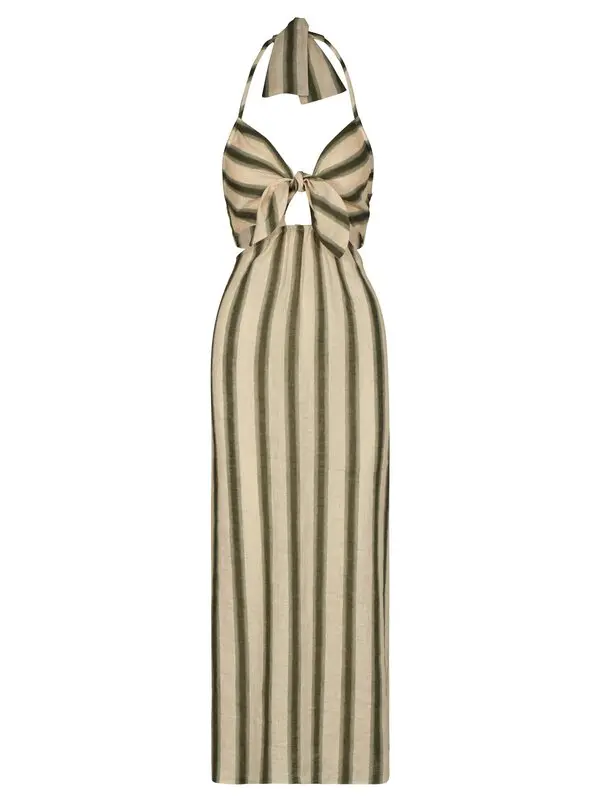 Johanna Ortiz Los Siete Mares Cutout Linen Midi Dress - Stripe