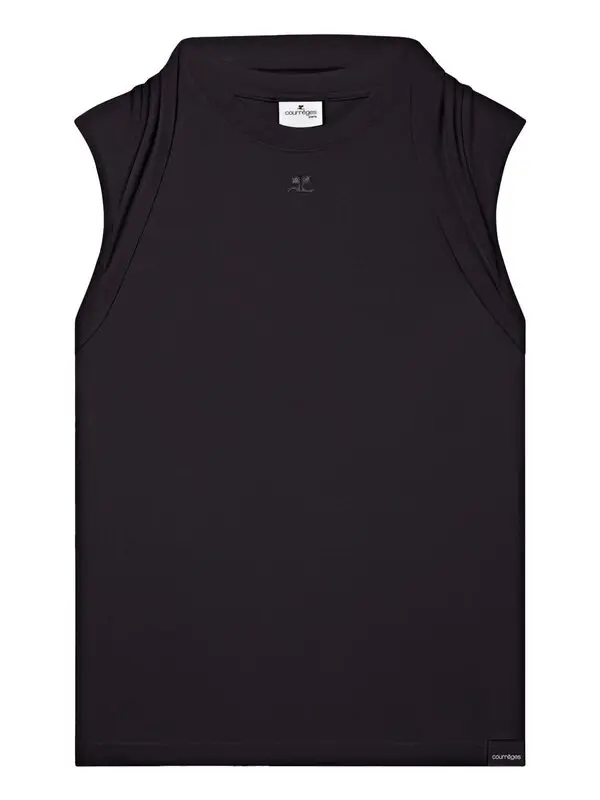 COURREGES Cotton Tank Top With Draped Detail - Black
