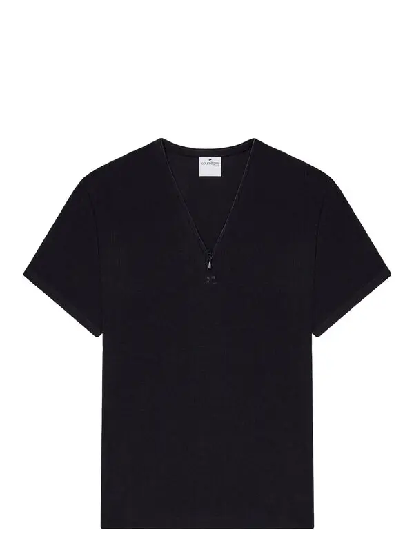 COURREGES 90's V-neck Ribbed T-shirt - Black