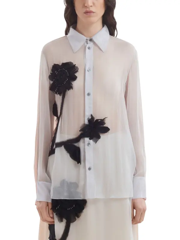 Marni Floral-appliqué Silk Shirt - Grey