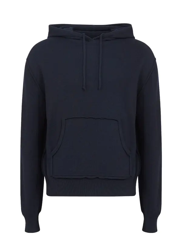 MAISON MARGIELA Knitted Hoodie With Pouch Pocket - Blue