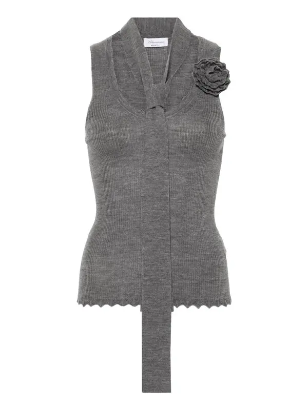 Blumarine Floral-appliqué Knitted Tank Top - Grey