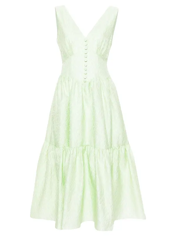 SELF-PORTRAIT Brocade-effect Tiered Midi Dress - Green