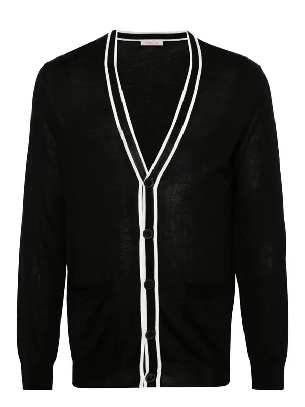 Valentino Garavani Contrasting-trim Virgin Wool Cardigan - Black