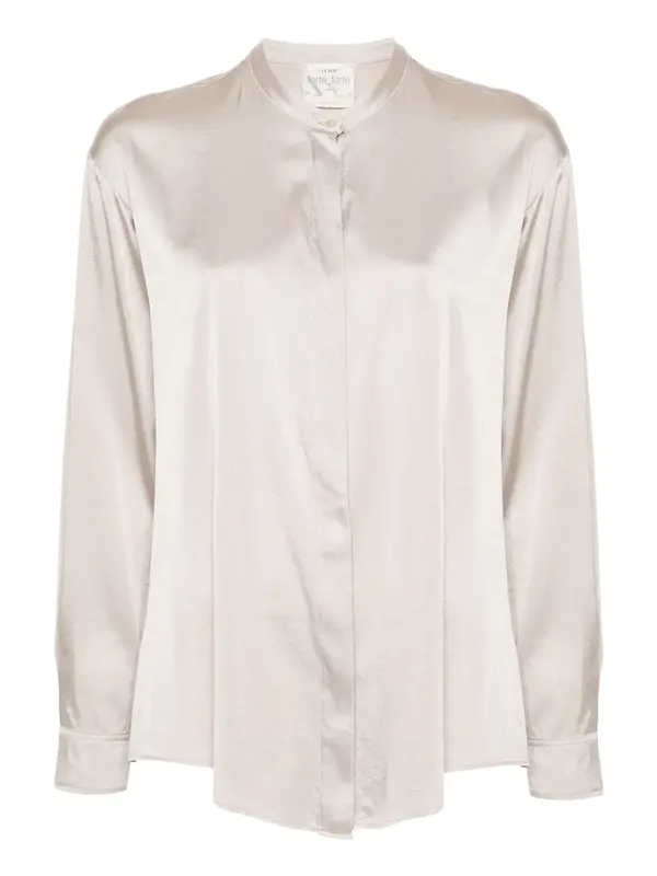 FORTE_FORTE Band-collar Satin Shirt - Neutrals