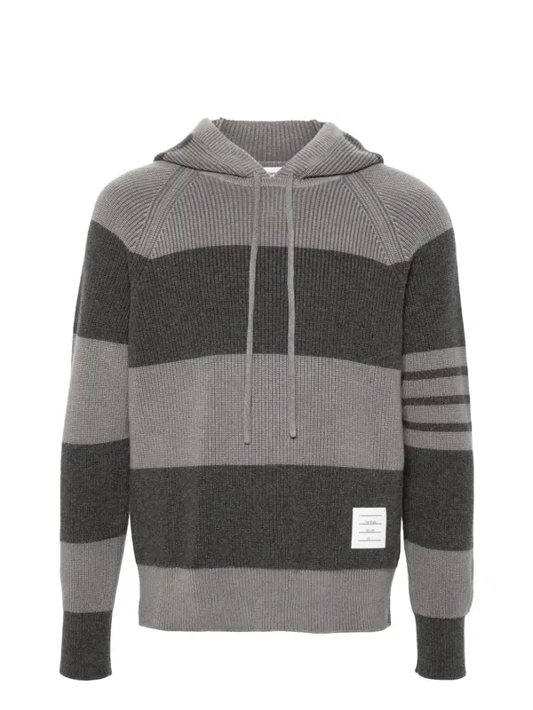 Thom Browne Striped Knitted Hoodie - Grey