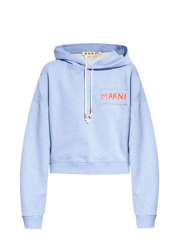 Marni Logo-appliqué Cotton Hoodie - Blue
