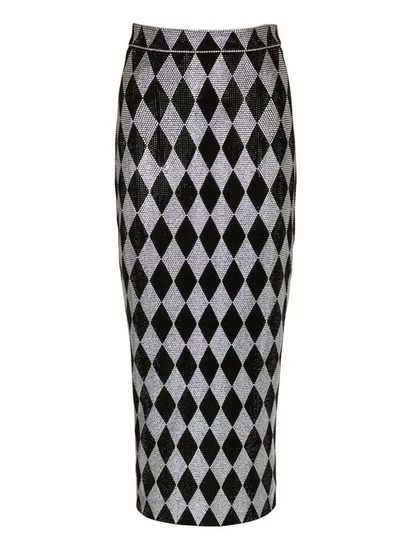 Balmain Diamond Rhinestone Midi Skirt - Black
