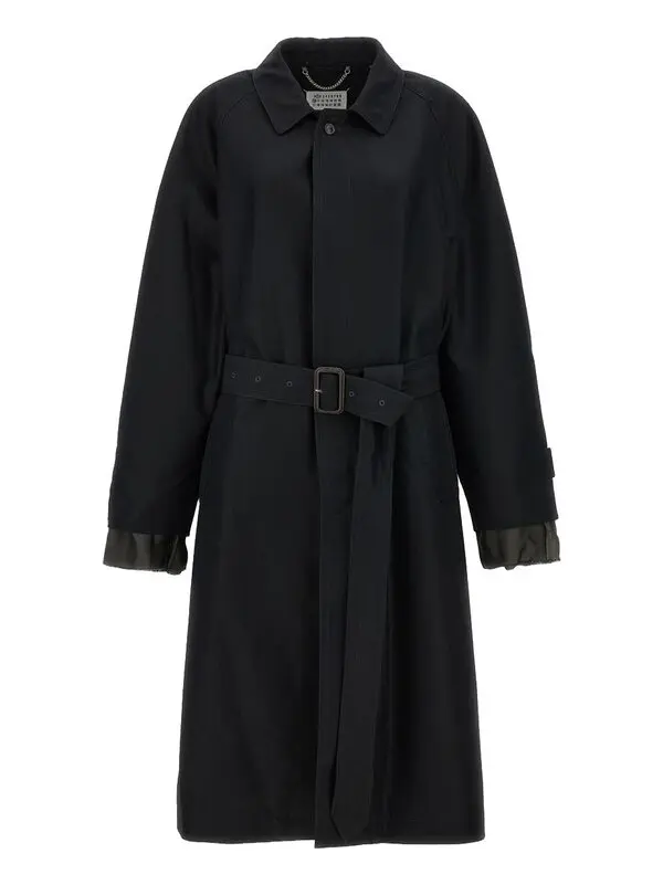 MAISON MARGIELA Long Single-breasted Trench Coat - Black