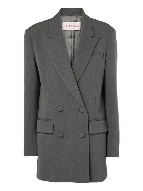 Valentino Garavani Wool Gabardine Double Breasted Blazer - Grey