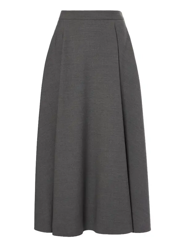 Valentino Garavani Wool Gabardine Midi Skirt - Grey