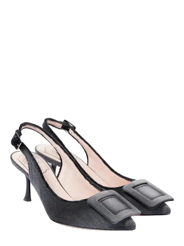 ROGER VIVIER Fringed Denim Slingback Pumps - Black