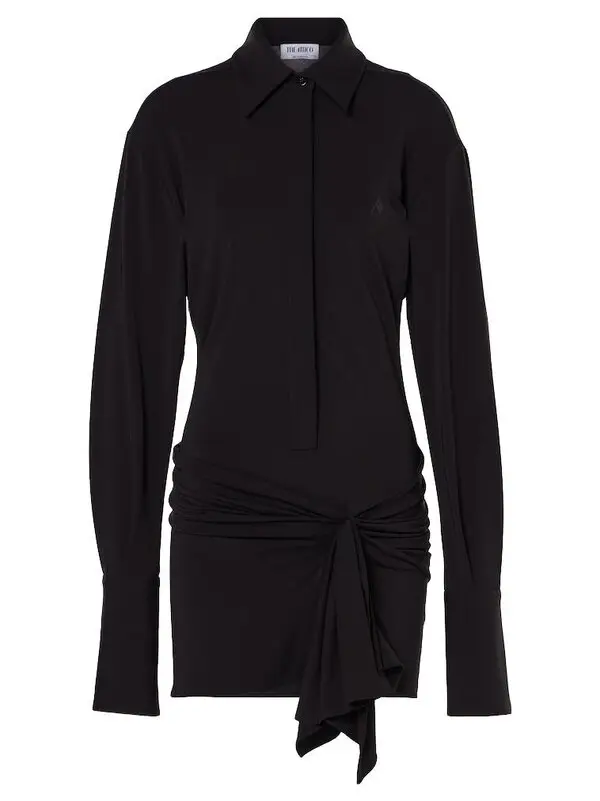 Attico Cutout Draped Jersey Shirt Dress - Black