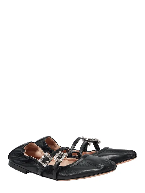 ROGER VIVIER Embellished Leather Ballet Flats - Black