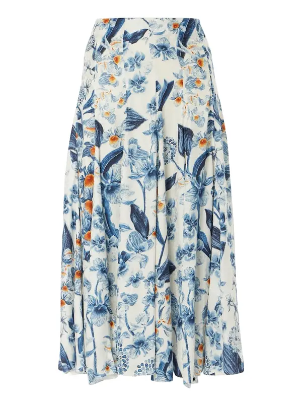 Agua Bendita Mimosa Floral Midi Skirt - White