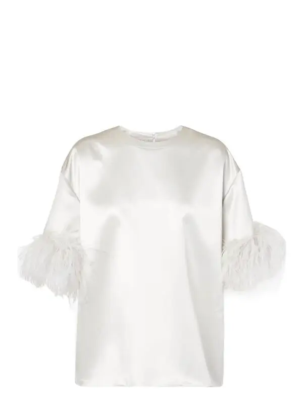 Valentino Garavani Feather-trimmed Silk Satin Top - White
