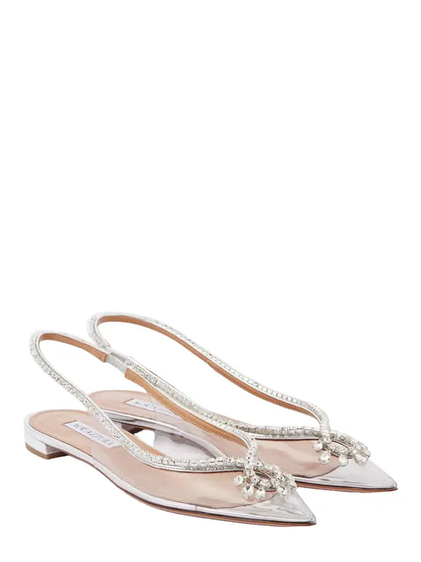 AQUAZZURA Seduction Crystal-embellished Slingback Flats - Silver