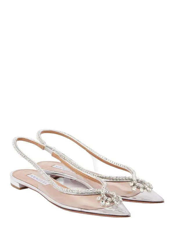 AQUAZZURA Seduction Crystal-embellished Slingback Flats - Silver