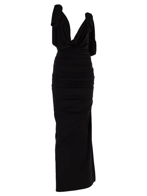 Attico Ruched Draped Gown - Black