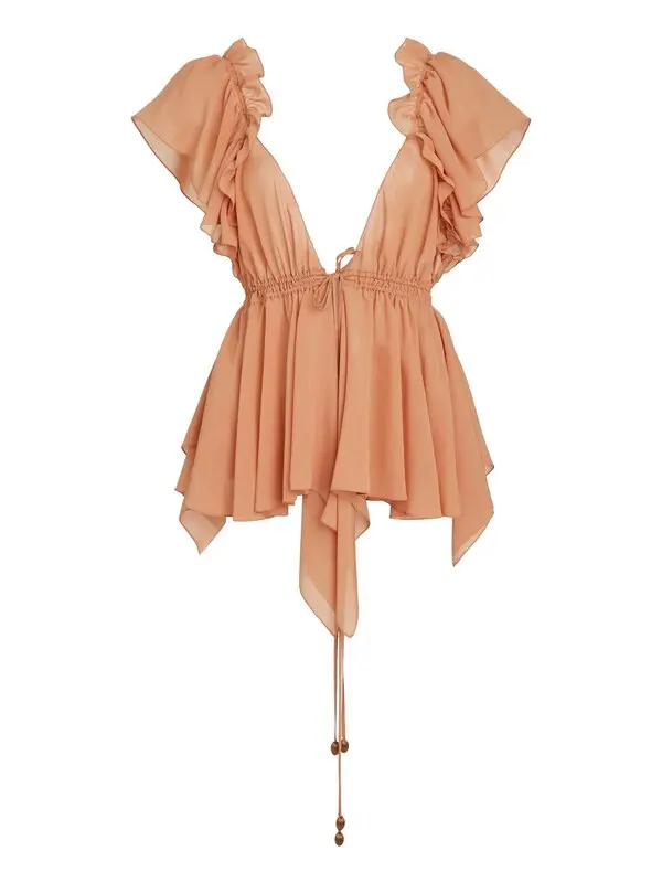Chloé Gathered Silk-georgette Top - Neutral